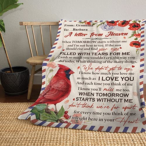 MUCHNEE Personalized Cardinal Memorial Fleece Blanket, A Letter from Heaven, in Loving Memory Blanket Gift for Loss of Loved One, Remembrance Sympathy Gift Throw Blanket, Bereavement Condolence Gifts