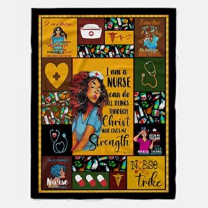 Black Nurse Gifts for Women Soft Fleece Throw Blanket for Black Nurses Graduation Gift Retirement Gifts for African Nurses Women Warm Present for Black Nurse