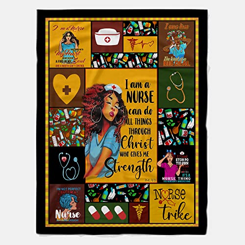 Black Nurse Gifts for Women Soft Fleece Throw Blanket for Black Nurses Graduation Gift Retirement Gifts for African Nurses Women Warm Present for Black Nurse