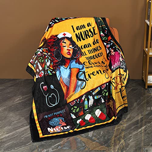 Black Nurse Gifts for Women Soft Fleece Throw Blanket for Black Nurses Graduation Gift Retirement Gifts for African Nurses Women Warm Present for Black Nurse