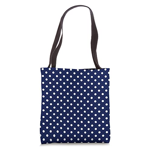 Navy Blue and White Polka Dot Pattern Tote Bag