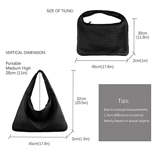 Women's Leather Handmade Woven Tote Handbag Clutches,Large Capacity Shoulder Bags Travel Bag Shopper Bag Purses Hobo Bag (Black)