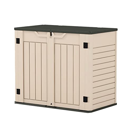 Patiowell Outdoor Horizontal Storage Shed,4' x 2' Weather Resistant Resin Tool Shed with Lockable Multi-Opening Door, Easy Storage for Trash Cans, Lawnmowe, Garden Accessories and Bicycles