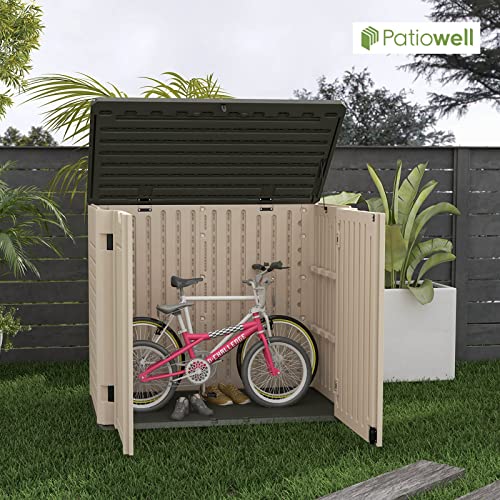 Patiowell Outdoor Horizontal Storage Shed,4' x 2' Weather Resistant Resin Tool Shed with Lockable Multi-Opening Door, Easy Storage for Trash Cans, Lawnmowe, Garden Accessories and Bicycles