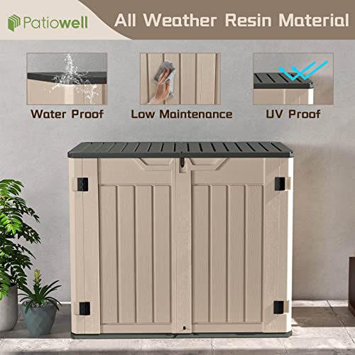 Patiowell Outdoor Horizontal Storage Shed,4' x 2' Weather Resistant Resin Tool Shed with Lockable Multi-Opening Door, Easy Storage for Trash Cans, Lawnmowe, Garden Accessories and Bicycles