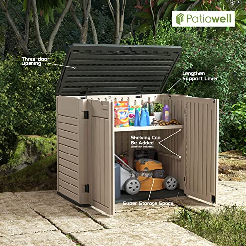 Patiowell Outdoor Horizontal Storage Shed,4' x 2' Weather Resistant Resin Tool Shed with Lockable Multi-Opening Door, Easy Storage for Trash Cans, Lawnmowe, Garden Accessories and Bicycles