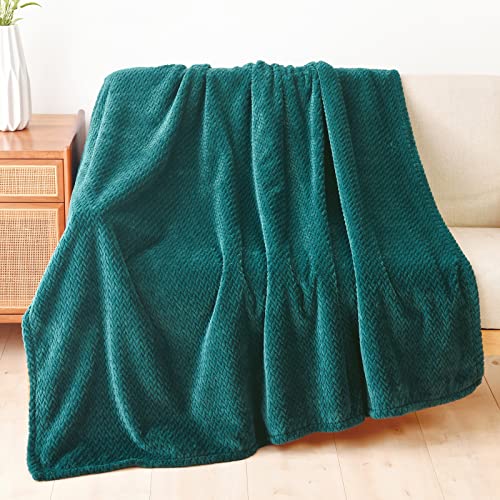 NEWCOSPLAY Super Soft Throw Blanket Premium Silky Flannel Fleece Leaves Pattern Lightweight Blanket All Season Use (Dark Teal, Throw(50"x60"))