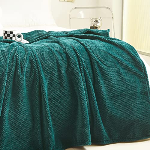 NEWCOSPLAY Super Soft Throw Blanket Premium Silky Flannel Fleece Leaves Pattern Lightweight Blanket All Season Use (Dark Teal, Throw(50"x60"))