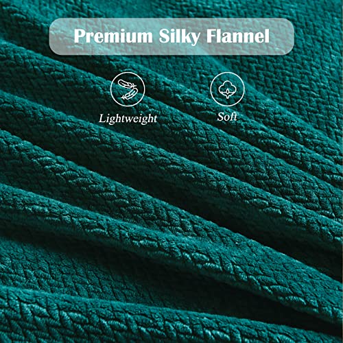 NEWCOSPLAY Super Soft Throw Blanket Premium Silky Flannel Fleece Leaves Pattern Lightweight Blanket All Season Use (Dark Teal, Throw(50"x60"))