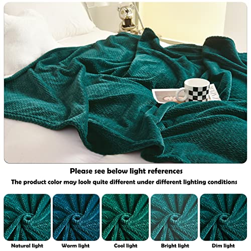 NEWCOSPLAY Super Soft Throw Blanket Premium Silky Flannel Fleece Leaves Pattern Lightweight Blanket All Season Use (Dark Teal, Throw(50"x60"))