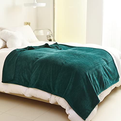 NEWCOSPLAY Super Soft Throw Blanket Premium Silky Flannel Fleece Leaves Pattern Lightweight Blanket All Season Use (Dark Teal, Throw(50"x60"))