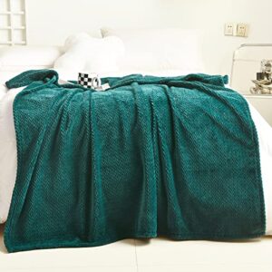 NEWCOSPLAY Super Soft Throw Blanket Premium Silky Flannel Fleece Leaves Pattern Lightweight Blanket All Season Use (Dark Teal, Throw(50"x60"))