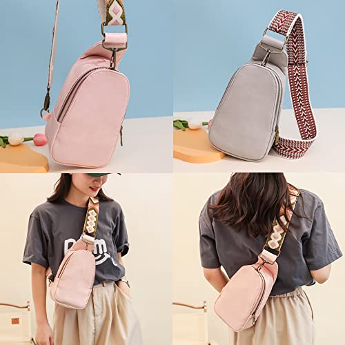 MAOGOU Women The Sling Crossbody Fashion Chest Bag Embroidery Jacquard Strap Bohemian Style PU Leather Purses for Daily Outings, Dark Gray