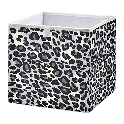 Vnurnrn Cube Storage Bins (Grey Leopard Skin), Collapsible Storage Box with Support Board, Foldable Fabric Baskets for Shelf Closet Cabinet 11.02×11.02×11.02 in