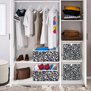 Vnurnrn Cube Storage Bins (Grey Leopard Skin), Collapsible Storage Box with Support Board, Foldable Fabric Baskets for Shelf Closet Cabinet 11.02×11.02×11.02 in