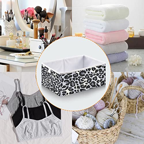 Vnurnrn Cube Storage Bins (Grey Leopard Skin), Collapsible Storage Box with Support Board, Foldable Fabric Baskets for Shelf Closet Cabinet 11.02×11.02×11.02 in