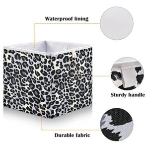 Vnurnrn Cube Storage Bins (Grey Leopard Skin), Collapsible Storage Box with Support Board, Foldable Fabric Baskets for Shelf Closet Cabinet 11.02×11.02×11.02 in