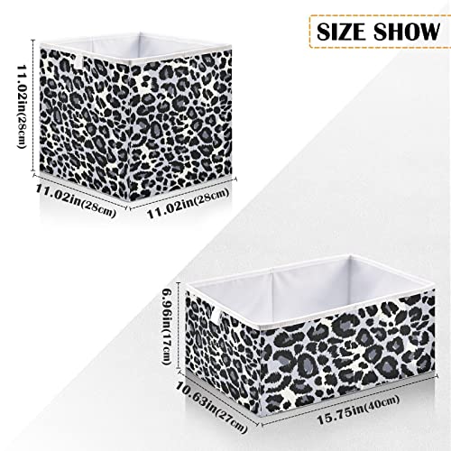 Vnurnrn Cube Storage Bins (Grey Leopard Skin), Collapsible Storage Box with Support Board, Foldable Fabric Baskets for Shelf Closet Cabinet 11.02×11.02×11.02 in