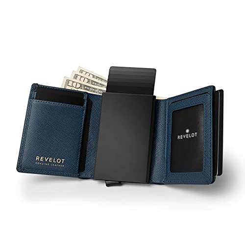 Revelot Unisex Wallet for Men & Women/Smart Card Holder/Trifold / W5 (Blue Saffiano)