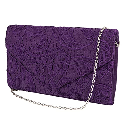 Top Women's Evening Handbags Purple Lace Evening Clutch Purses for Women Shoulder Bags for Wedding Prom Party (Lace-purple)