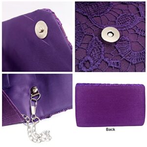 Top Women's Evening Handbags Purple Lace Evening Clutch Purses for Women Shoulder Bags for Wedding Prom Party (Lace-purple)