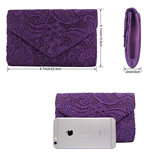 Top Women's Evening Handbags Purple Lace Evening Clutch Purses for Women Shoulder Bags for Wedding Prom Party (Lace-purple)