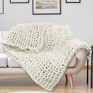 catalonia chunky knit blanket, super soft plush crochet chenille blanket, knitted yarn blanket for couch bed home decor, comfort caring gift, 50×60 inches