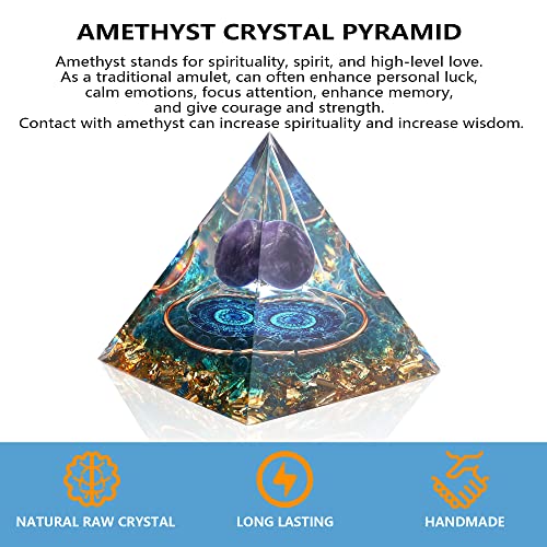 Zurligi Orgone Pyramid Postive Energy, Amethyst Chakra Orgone Pyramid, Orgonite Pyramid for Success, Energy Generator Healing Crystal Pyramid