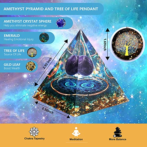 Zurligi Orgone Pyramid Postive Energy, Amethyst Chakra Orgone Pyramid, Orgonite Pyramid for Success, Energy Generator Healing Crystal Pyramid