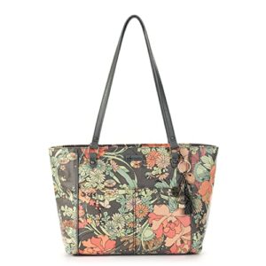 sakroots metro tote bag, charcoal flower power