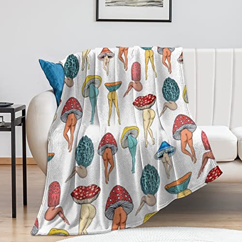 Mushroom Butt Flannel Fleece Blanket Ultra-Soft Cozy Plush Blanket Air Conditioning Blanket Throw Blanket Microfiber Blankets for Bed Couch Chair Car Living Room 50''×60'