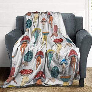 Mushroom Butt Flannel Fleece Blanket Ultra-Soft Cozy Plush Blanket Air Conditioning Blanket Throw Blanket Microfiber Blankets for Bed Couch Chair Car Living Room 50''×60'