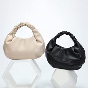 CORAID Mini Hobo Tote Bags for Women Soft Leather Clutch Purses for Women Cloud-Shaped Top Handle Bags Beige