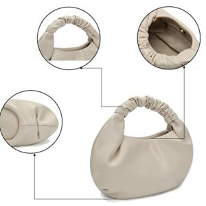 CORAID Mini Hobo Tote Bags for Women Soft Leather Clutch Purses for Women Cloud-Shaped Top Handle Bags Beige