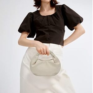 CORAID Mini Hobo Tote Bags for Women Soft Leather Clutch Purses for Women Cloud-Shaped Top Handle Bags Beige