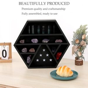 LYDWOO8D Hexagon Crystal Shelf Floating Shelves Crystal Holder,Crystal Shelf Display Shelf,Wooden Display for Boho Meditation & Gothic Decor