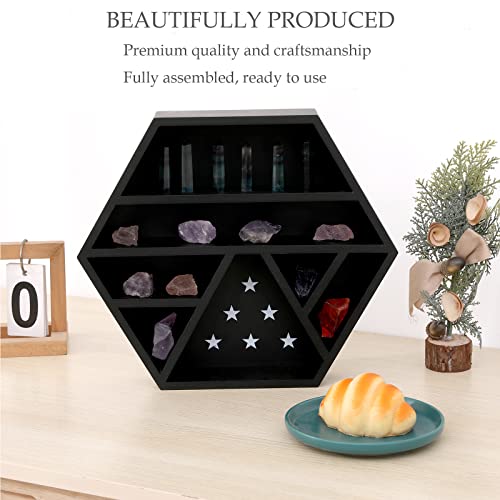 LYDWOO8D Hexagon Crystal Shelf Floating Shelves Crystal Holder,Crystal Shelf Display Shelf,Wooden Display for Boho Meditation & Gothic Decor