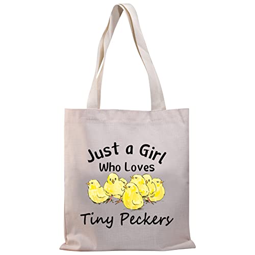 BDPWSS Chicken Lover Tote Bag Crazy Chicken Lady Gift Just A Girl Who Loves Tiny Peckers Canvas Handbag For Chicken Mom Gift (Girl loves tiny TG)