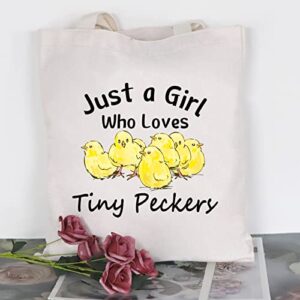 BDPWSS Chicken Lover Tote Bag Crazy Chicken Lady Gift Just A Girl Who Loves Tiny Peckers Canvas Handbag For Chicken Mom Gift (Girl loves tiny TG)