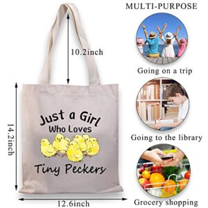 BDPWSS Chicken Lover Tote Bag Crazy Chicken Lady Gift Just A Girl Who Loves Tiny Peckers Canvas Handbag For Chicken Mom Gift (Girl loves tiny TG)