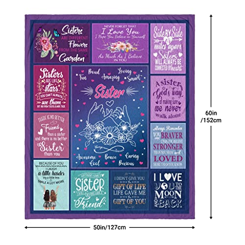 Sister Gifts Blanket 60"x50", Sisters Gifts from Sister, Sister Birthday Gifts for Sister from Sisters, Sister Gifts for Women, Sister Gifts Ideas for Anniversary Mothers Day, to My Sister Blankets