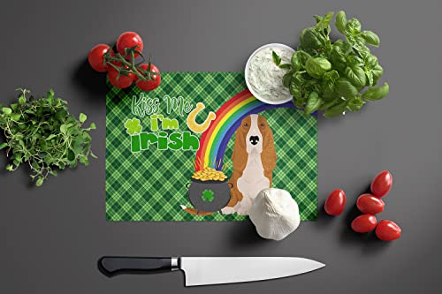 Caroline's Treasures WDK4744LCB Red and White Tricolor Basset Hound St. Patrick's Day Glass Cutting Board Large, 12H x 16W, multicolor