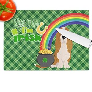 Caroline's Treasures WDK4744LCB Red and White Tricolor Basset Hound St. Patrick's Day Glass Cutting Board Large, 12H x 16W, multicolor