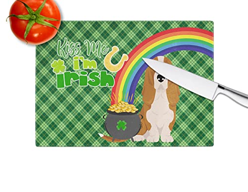 Caroline's Treasures WDK4744LCB Red and White Tricolor Basset Hound St. Patrick's Day Glass Cutting Board Large, 12H x 16W, multicolor