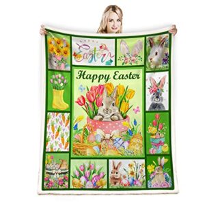 cyrekud easter blanket throw,easter gifts for kids,spring easter gifts blanket,easter egg cute rabbit floral blanket,cozy easter themed gifts for women blanket sofa couch beds decor 50”x60”