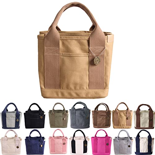 PIPLYKI Japanese Handmade Large Capacity Multi Pocket Handbag,Waterproof Canvas Tote Bag for Women,for Work Travel (Khaki)