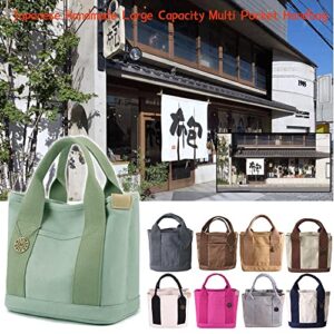 PIPLYKI Japanese Handmade Large Capacity Multi Pocket Handbag,Waterproof Canvas Tote Bag for Women,for Work Travel (Khaki)