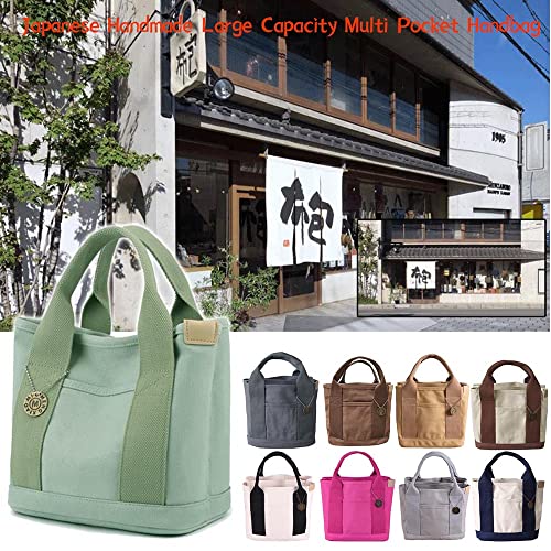 PIPLYKI Japanese Handmade Large Capacity Multi Pocket Handbag,Waterproof Canvas Tote Bag for Women,for Work Travel (Khaki)