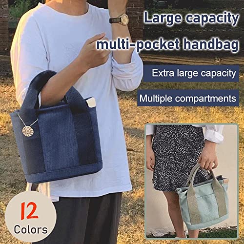 PIPLYKI Japanese Handmade Large Capacity Multi Pocket Handbag,Waterproof Canvas Tote Bag for Women,for Work Travel (Khaki)