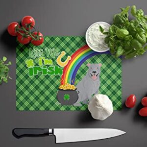 Caroline's Treasures WDK4736LCB Blue Pit Bull Terrier St. Patrick's Day Glass Cutting Board Large, 12H x 16W, multicolor